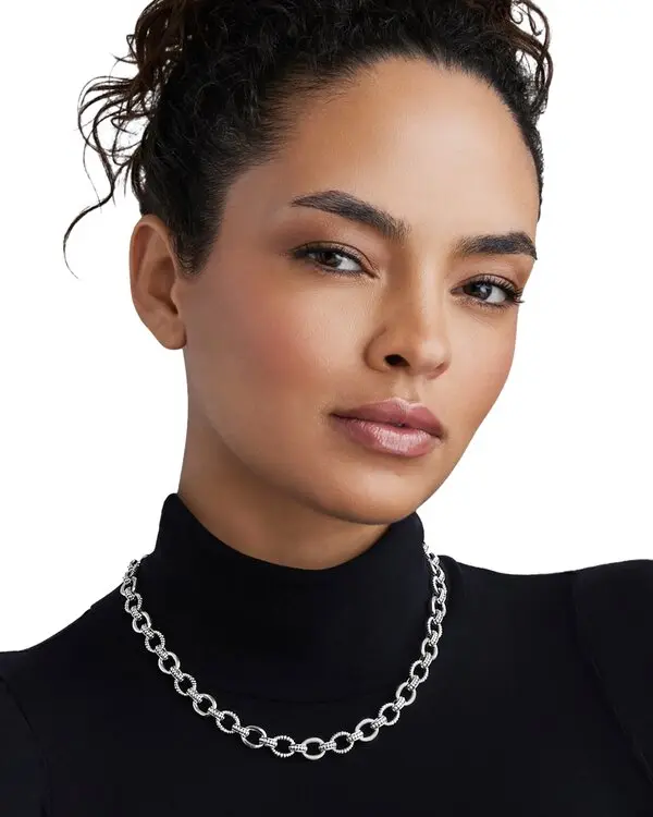 Lagos Sterling Signature Caviar Oval Fluted Link Necklace