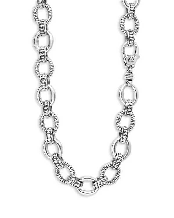 Lagos Sterling Signature Caviar Oval Fluted Link Necklace
