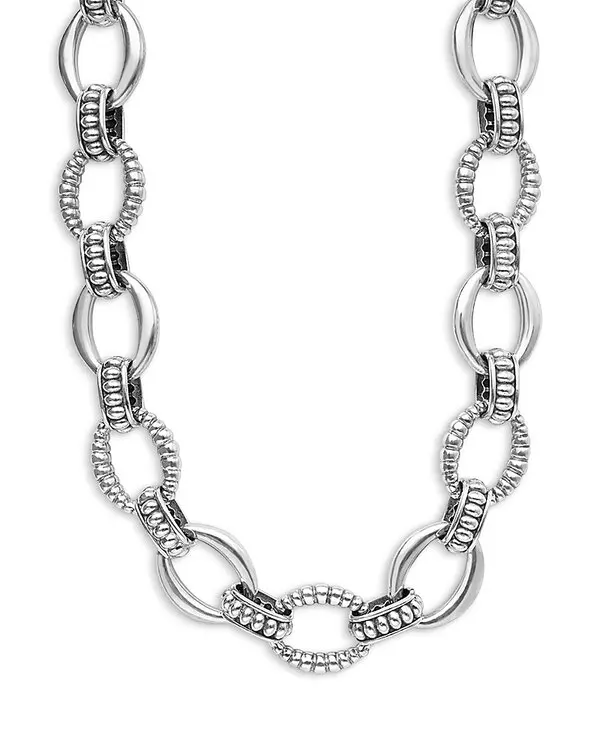 Lagos Sterling Signature Caviar Oval Fluted Link Necklace - Silver