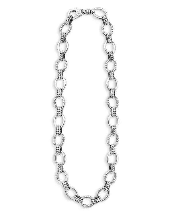 Lagos Sterling Signature Caviar Oval Fluted Link Necklace