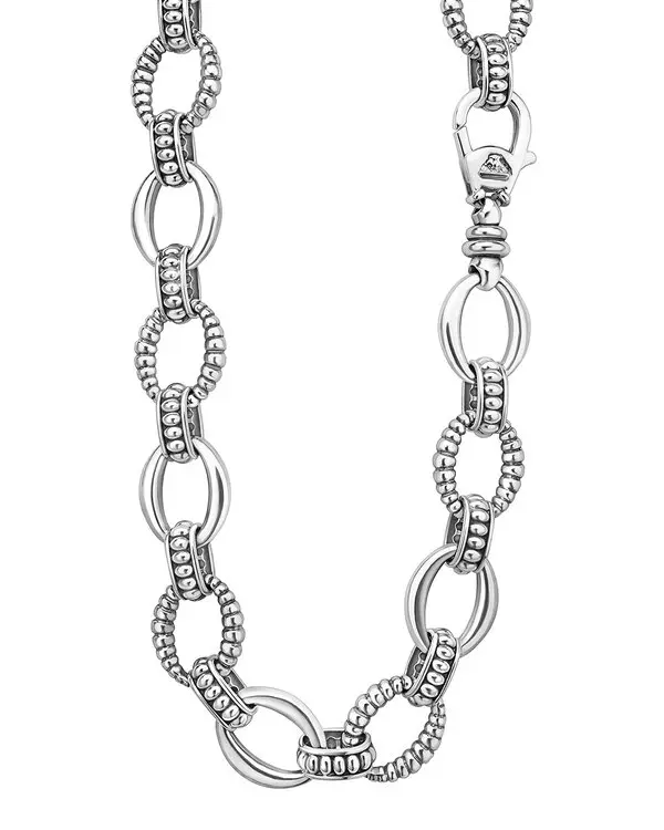 Lagos Sterling Signature Caviar Oval Fluted Link Necklace