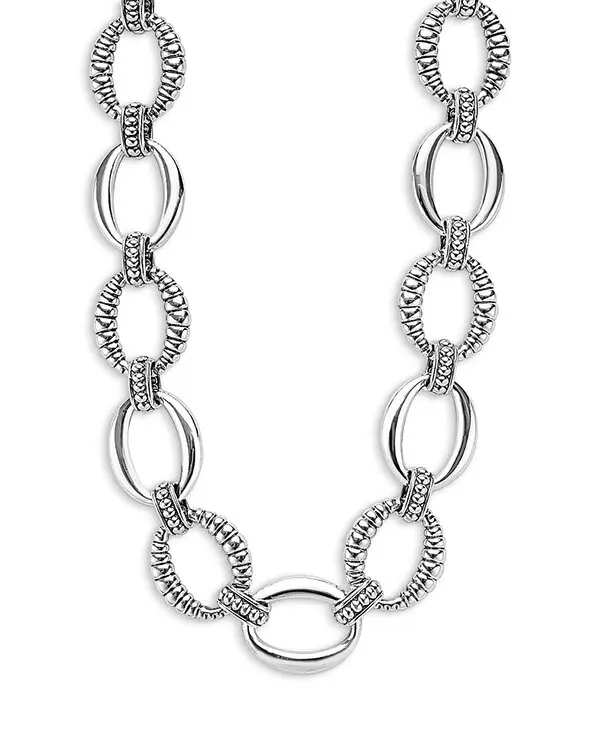 Lagos Sterling Signature Caviar Oval Fluted Link Necklace - Silver
