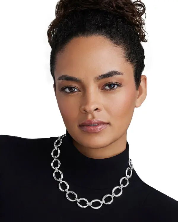 Lagos Sterling Signature Caviar Oval Fluted Link Necklace
