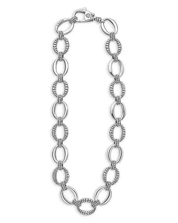 Lagos Sterling Signature Caviar Oval Fluted Link Necklace