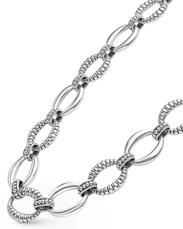 Lagos Sterling Signature Caviar Oval Fluted Link Necklace