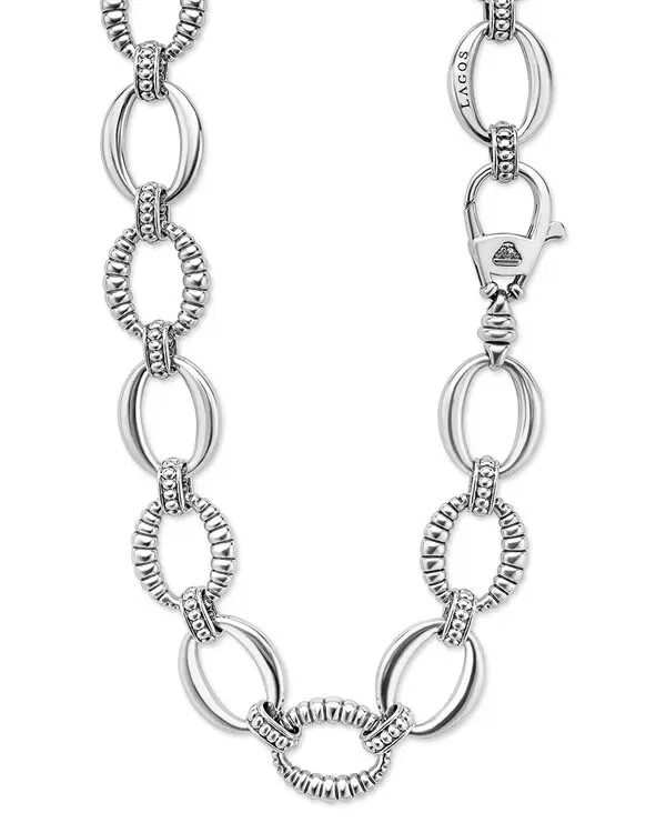 Lagos Sterling Signature Caviar Oval Fluted Link Necklace