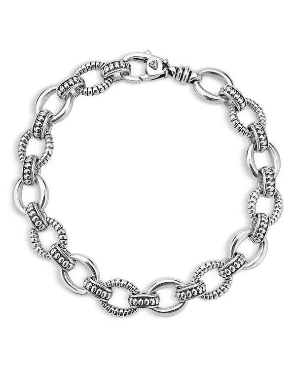 Lagos Signature Caviar Oval Fluted Small Link Bracelet - Silver