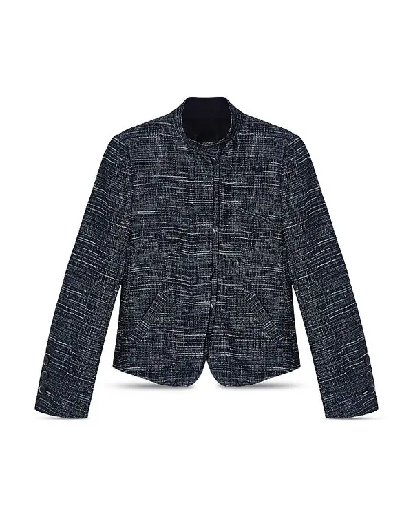 Emporio Armani Stand Collar Curved Hem Jacket - Denim