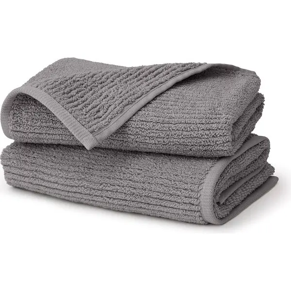 BOLL & BRANCH Set Of 2 Ribbed Organic Cotton Hand Towels - Stone