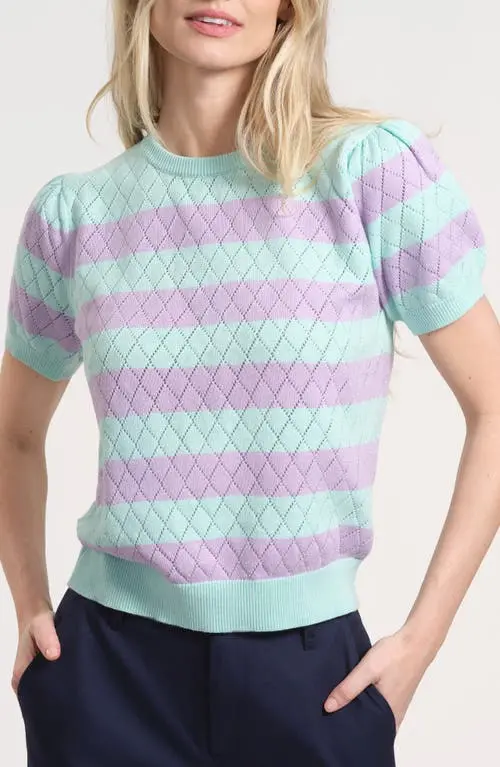ISAAC MIZRAHI NEW YORK Pointelle Puff Sleeve Sweater - Blue/lilac