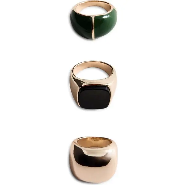 Mango Set Of 3 Rings - Gold/green/black