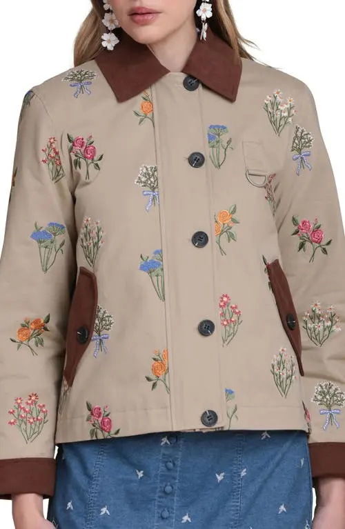 Avec Les Filles Embroidered Floral Cotton Chore Jacket
