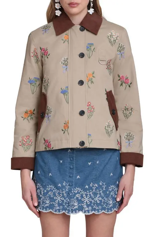 Avec Les Filles Embroidered Floral Cotton Chore Jacket