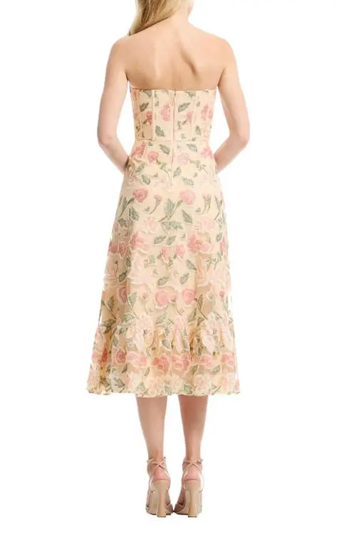 Dress The Population Carina Floral Appliqué Strapless Cocktail Dress - Blush Multi