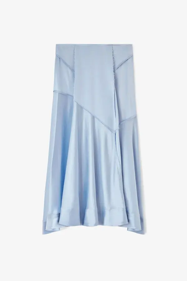 GANNI Asymmetrical Zip Closure Satin Long Skirt - Blue
