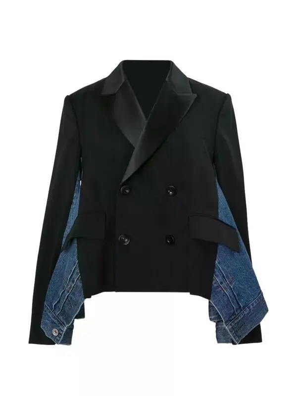 Sacai Double-breasted Denim-panel Jacket - Blue