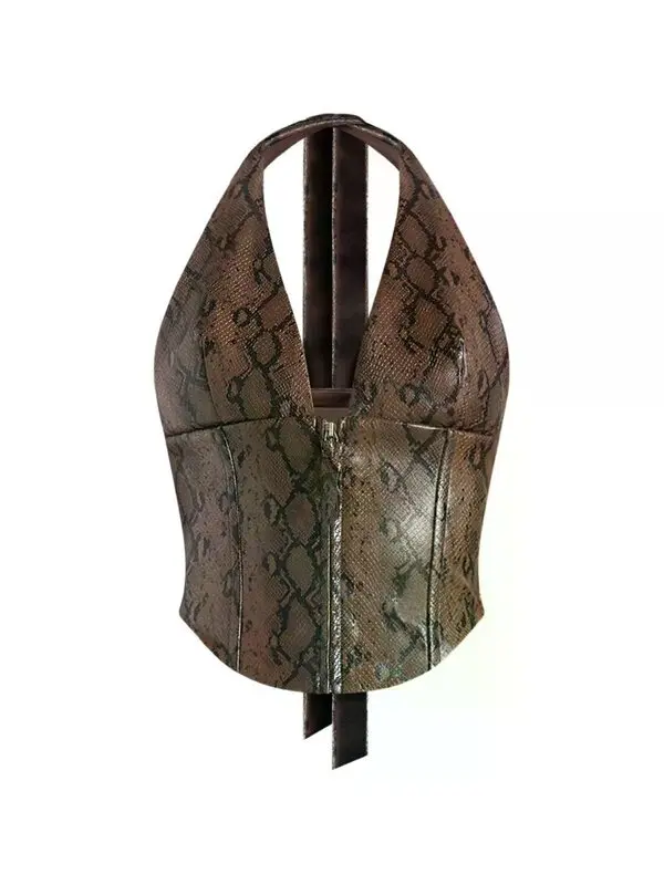 Manière De Voir Sloane Python-print Halterneck Corset Top - Brown