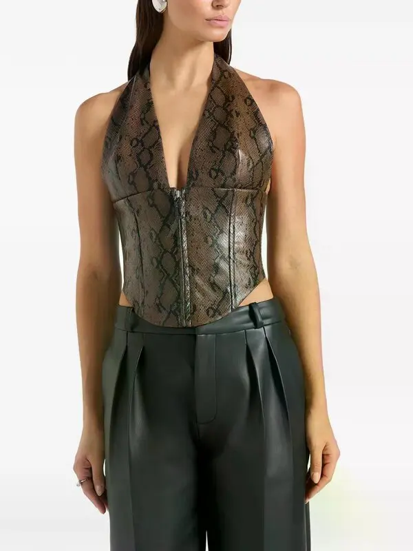 Manière De Voir Sloane Python-print Halterneck Corset Top