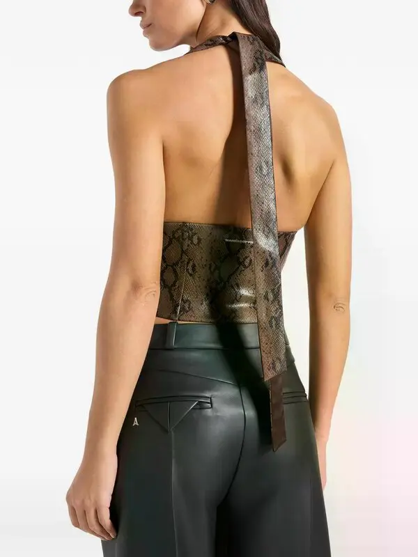 Manière De Voir Sloane Python-print Halterneck Corset Top