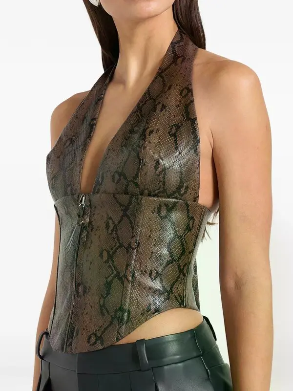 Manière De Voir Sloane Python-print Halterneck Corset Top