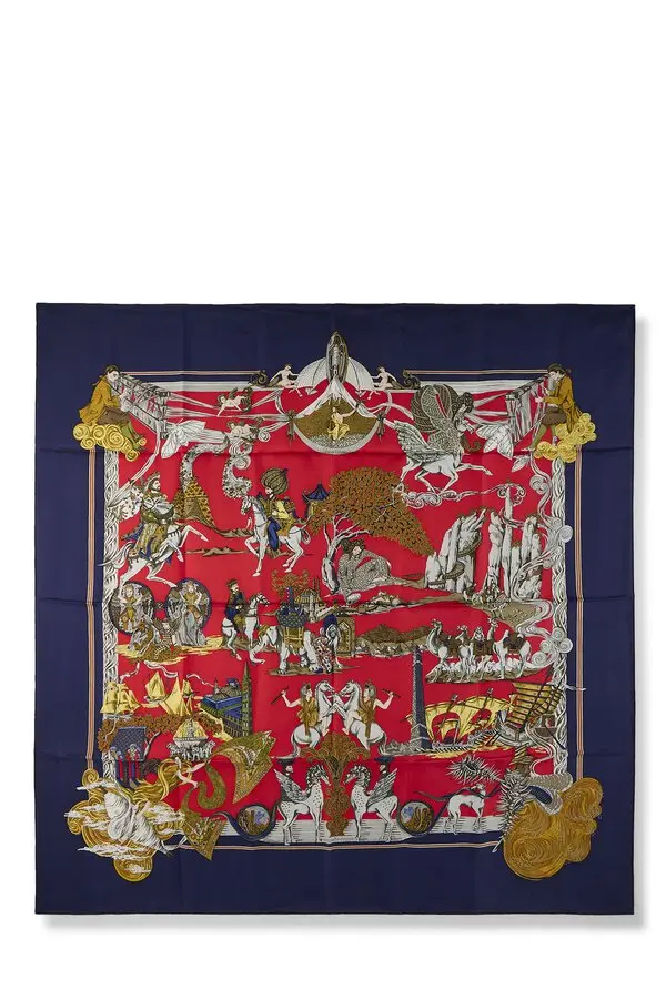 Hermès Multicolor 'au Fil De La Soie' Silk Scarf 90 - Navy
