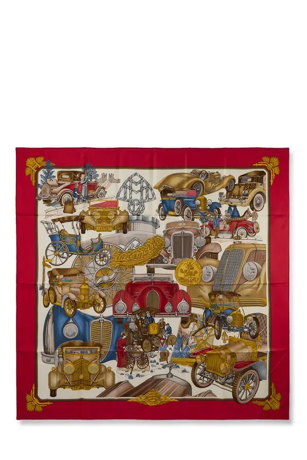 Hermès Multicolor 'automobile' Silk Scarf 90 - Red