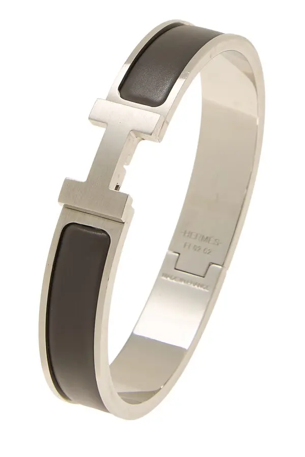 Hermès Silver Enamel Clic-clac 'h' Bracelet - Grey
