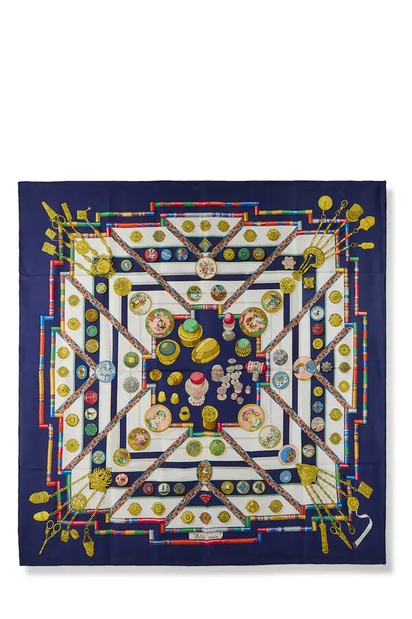 Hermès Multicolor 'petite Main' Silk Scarf 90 - Navy