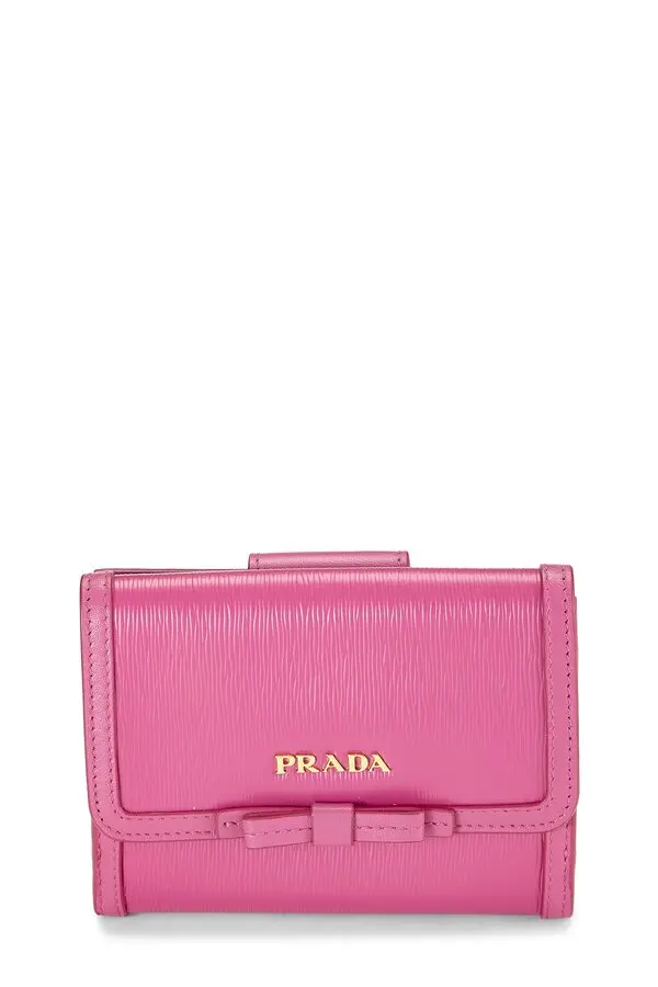 Prada Vitello Move Bow Compact Wallet - Pink