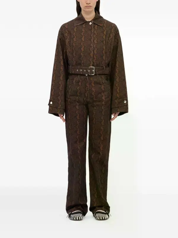 MSGM Patterned Belted Coat - Brown