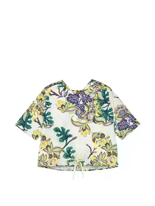 PSOPHIA Sun-kissed Marigold Meadow Floral Drawstring Top - White