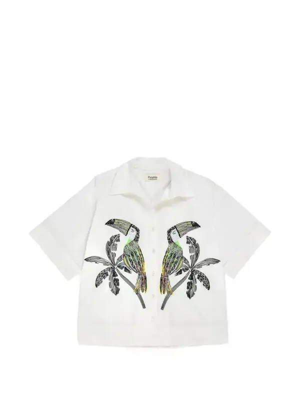 PSOPHIA Toucan-print Cotton Shirt - White
