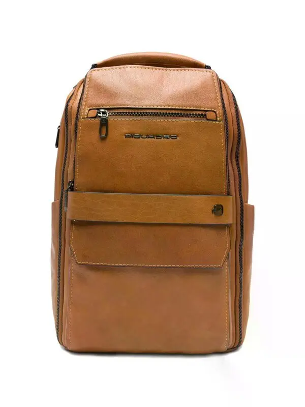 PIQUADRO Multi-pocket Leather Backpack - Brown