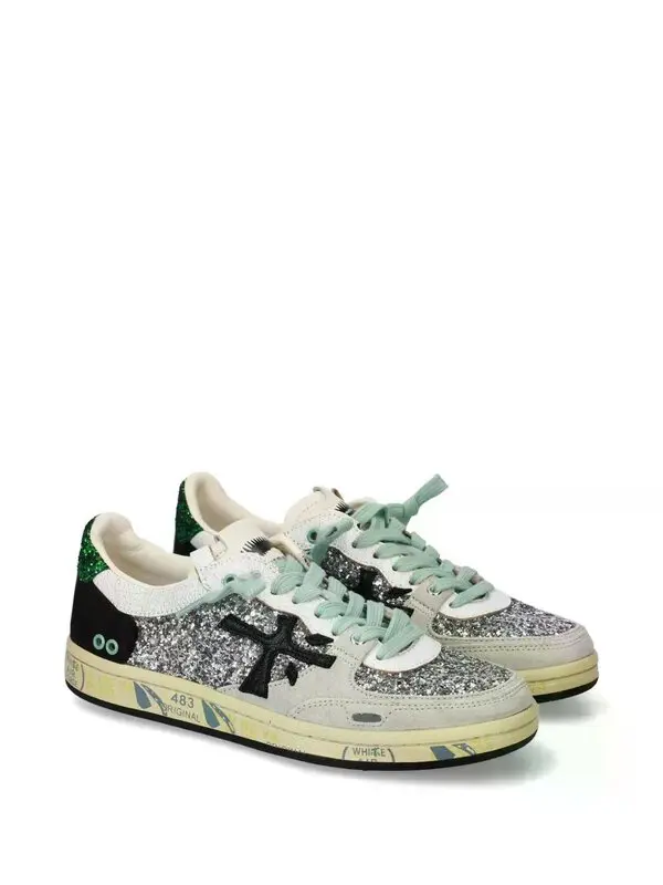 Premiata Grey Glitter Embellished Lace-up Sneakers