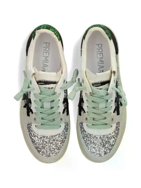 Premiata Grey Glitter Embellished Lace-up Sneakers