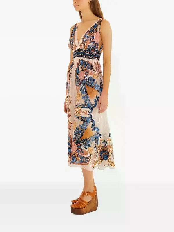 Farm Rio Soft Pink Garden Print Midi Dress