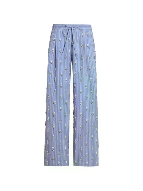 Dolce & Gabbana Poplin Trousers With Crystal Flower Embroidery