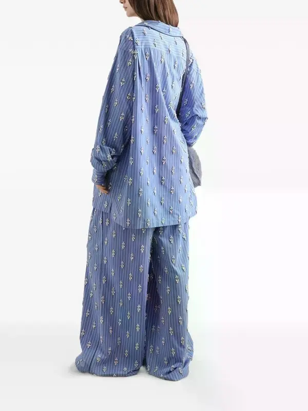 Dolce & Gabbana Poplin Trousers With Crystal Flower Embroidery