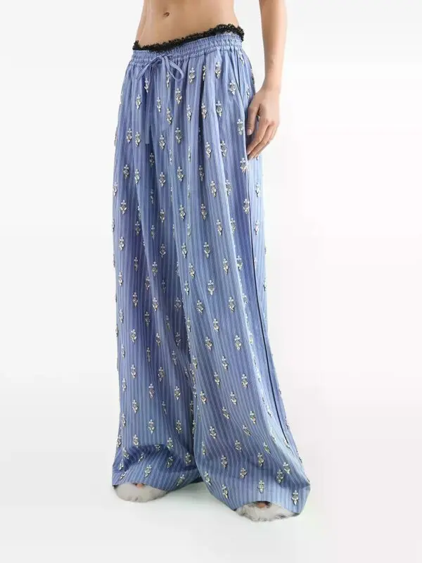 Dolce & Gabbana Poplin Trousers With Crystal Flower Embroidery