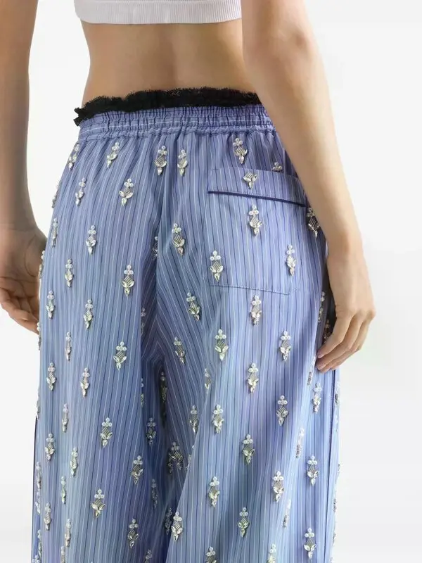 Dolce & Gabbana Poplin Trousers With Crystal Flower Embroidery