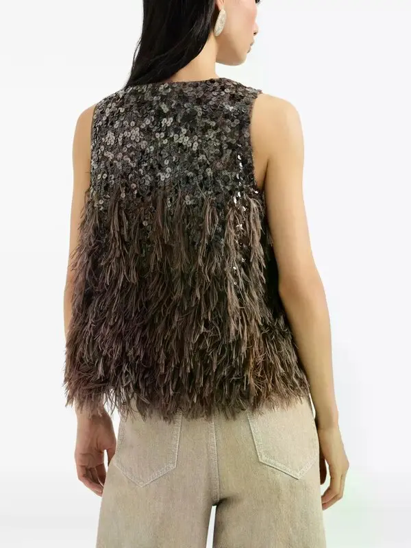 Brunello Cucinelli Sequin Fringed Vest - Brown