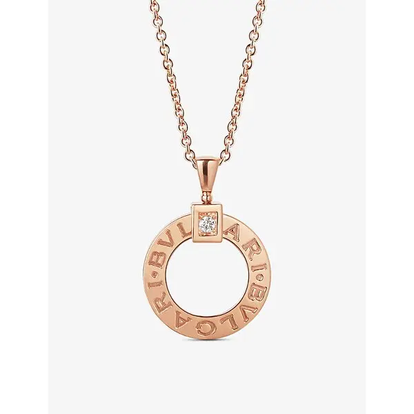 BVLGARI 18ct Rose Gold Diamond Pendant Necklace - Pink