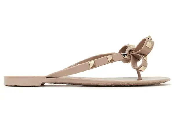 Valentino Garavani Rockstud Thong Sandal - Beige