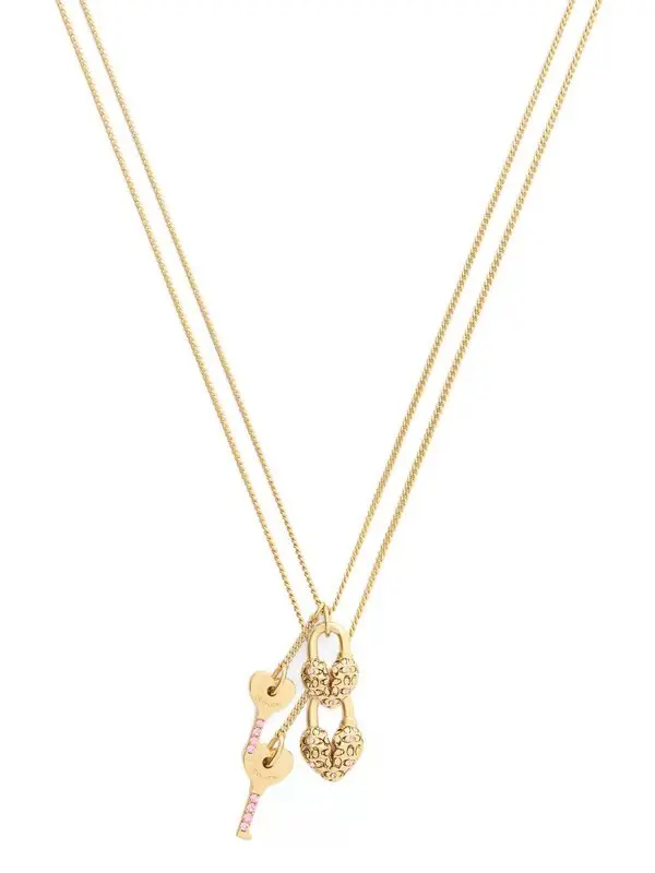 COACH Heart-padlock & Key Pendant Necklace - Gold