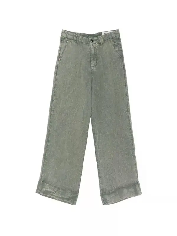 WHITE SAND Cuffed Linen Trousers - Grey