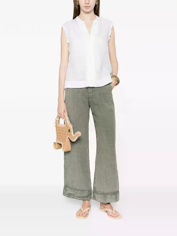 WHITE SAND Cuffed Linen Trousers - Grey