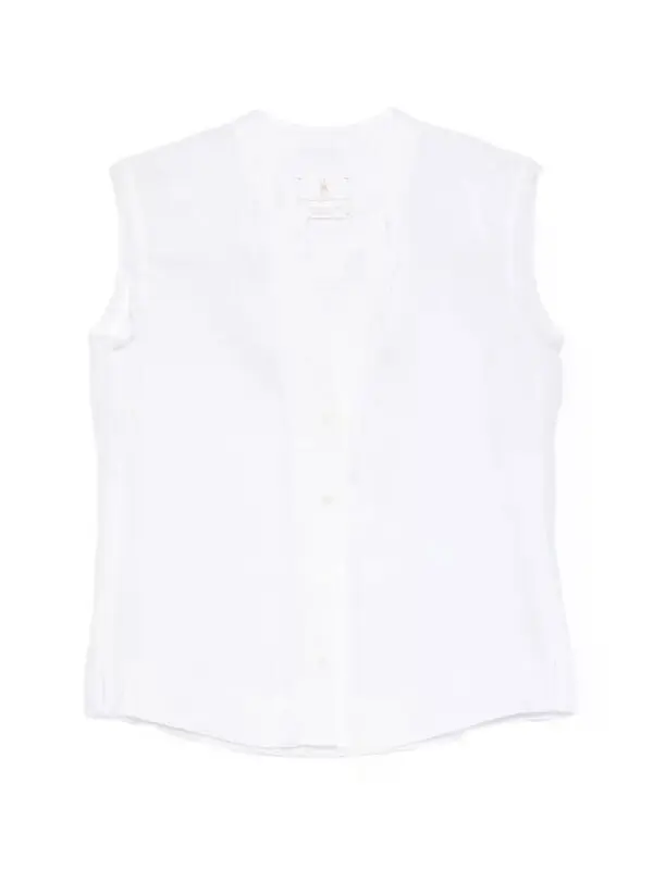 TRAME AUREE Linen V-neck Shirt - White