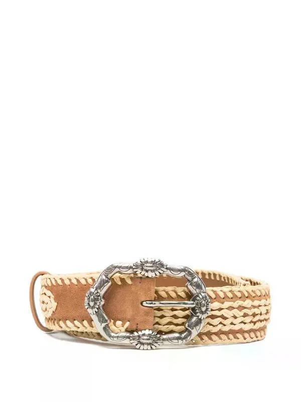Ermanno Scervino Flower Buckle Woven Belt - Brown