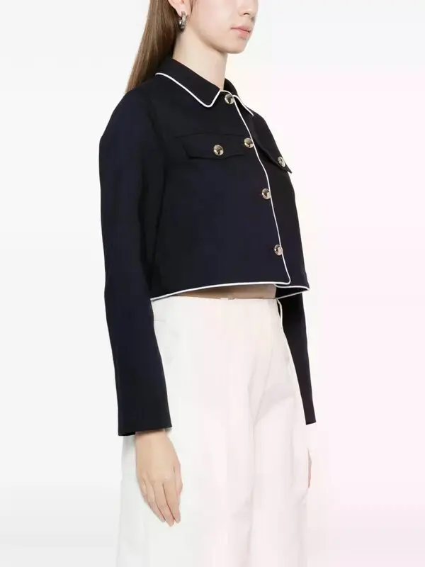 Maje Cropped Buttoned Jacket - Blue