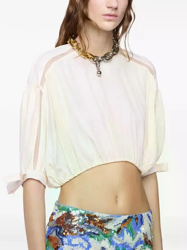 Rabanne Puff-sleeve Cropped Top - Neutrals
